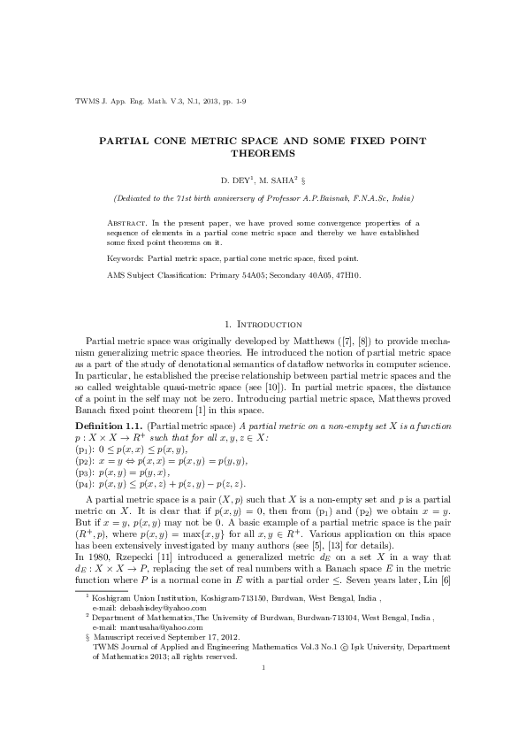 (PDF) Partial cone metric space and some fixed point theorems
