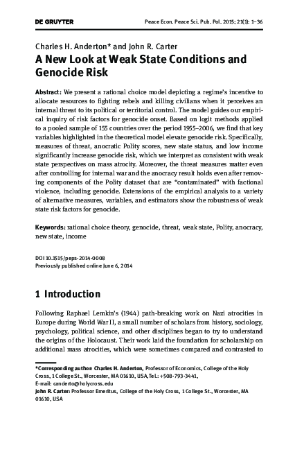 (PDF) A New Look at Weak State Conditions and Genocide Risk