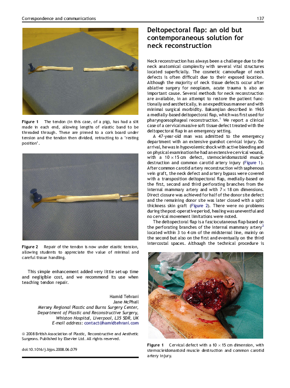 (PDF) Deltopectoral flap: an old but contemporaneous solution for neck ...