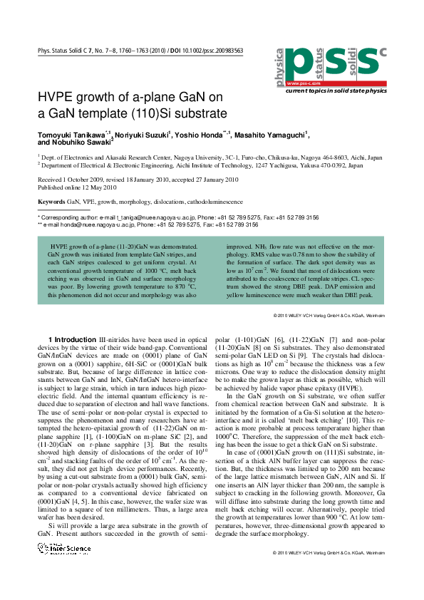(PDF) HVPE growth of a ‐plane GaN on a GaN template (110)Si substrate
