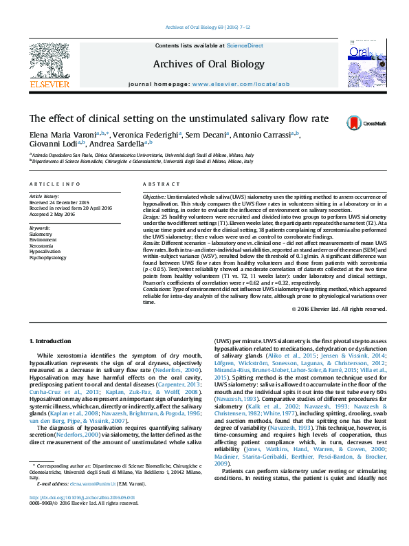 (PDF) The effect of clinical setting on the unstimulated salivary flow rate