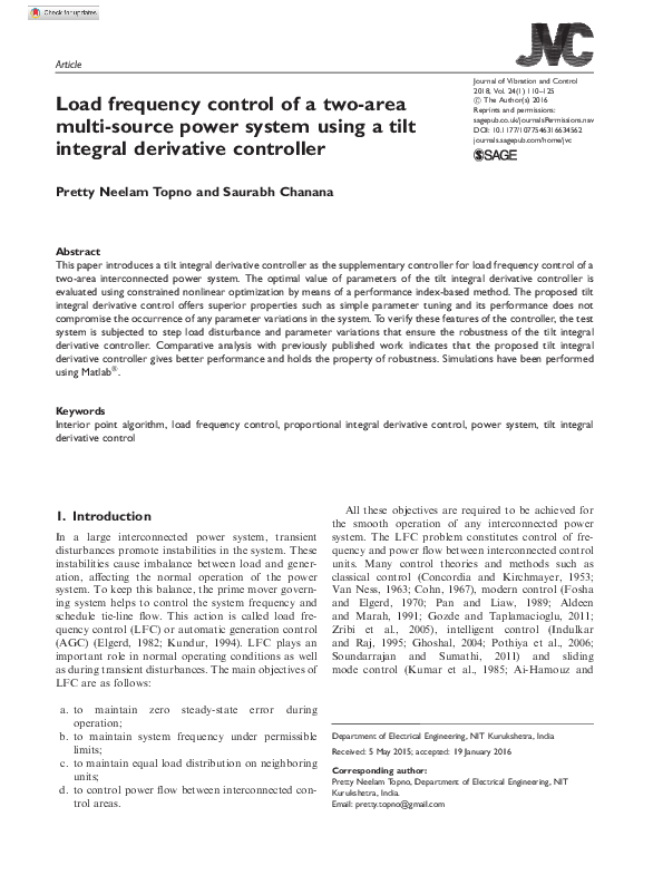 (PDF) Load frequency control of a two-area multi-source power system ...