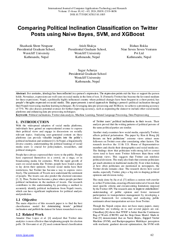 (PDF) Comparing Political Inclination Classification on Twitter Posts using Naive Bayes, SVM ...