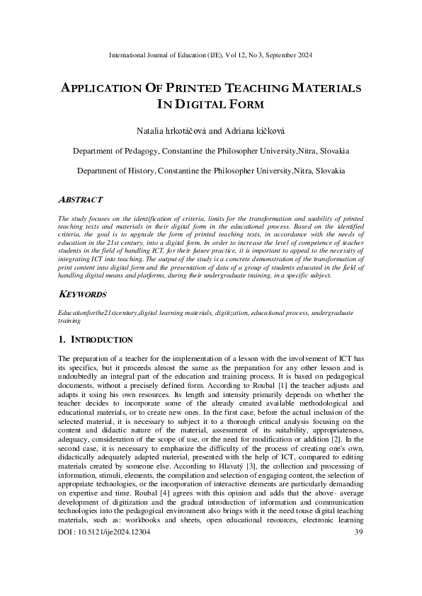 (PDF) Application of Printed Teaching Materials in Digital Form