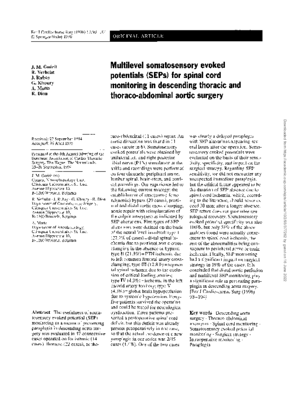 (PDF) Multilevel somatosensory evoked potentials (SEPs) for spinal cord ...