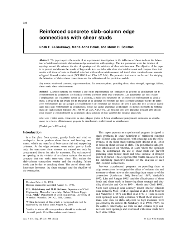 (PDF) Reinforced concrete slab-column edge connections with shear studs