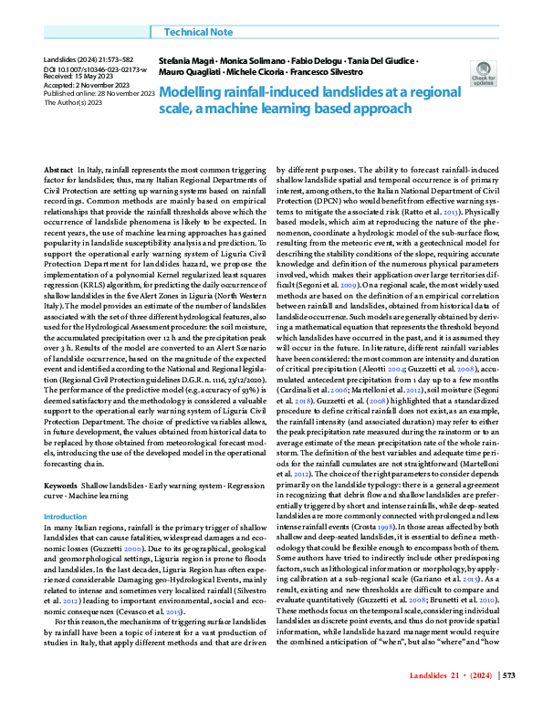 (PDF) Modelling rainfall-induced landslides at a regional scale, a machine learning based approach