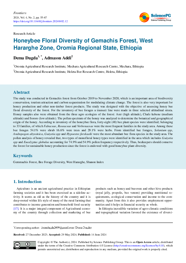 (PDF) Honeybee Floral Diversity of Gemachis Forest, West Hararghe Zone ...