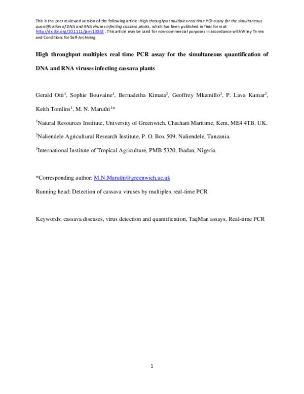 (PDF) High-throughput multiplex real-time PCR assay for the ...