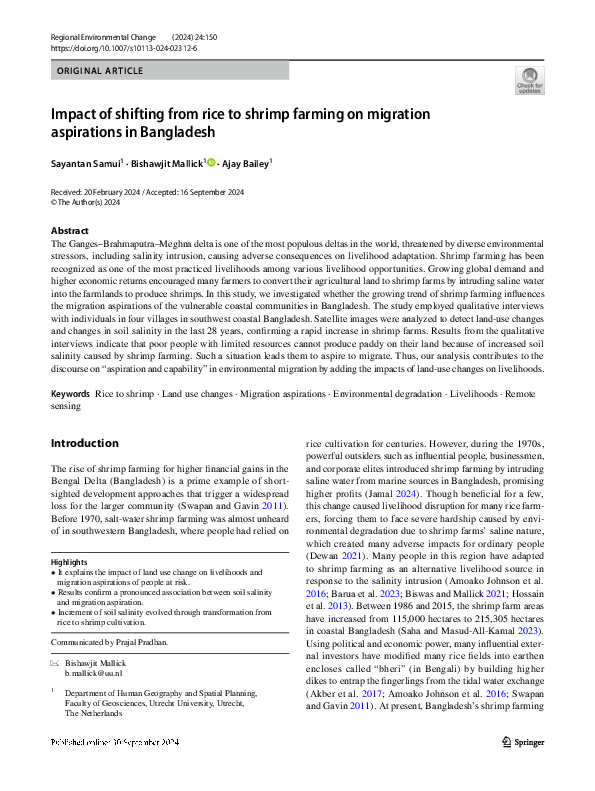 (PDF) Impact of shifting from rice to shrimp farming on migration ...