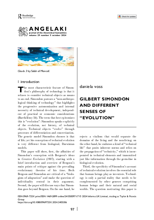 (PDF) Gilbert Simondon and Different Senses of 'Evolution'