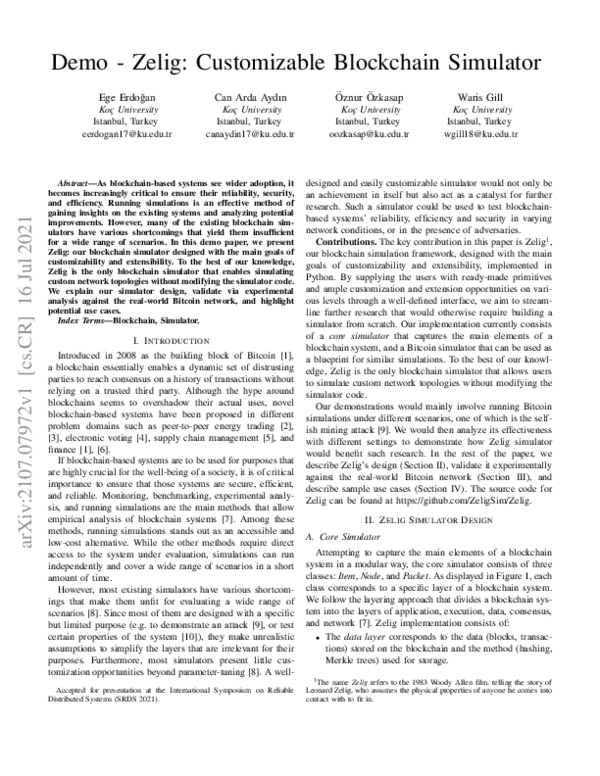 (PDF) Demo - Zelig: Customizable Blockchain Simulator