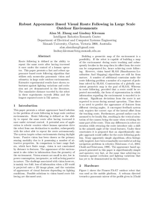 (PDF) Robust Appearance Based Visual Route Following for Navigation in ...