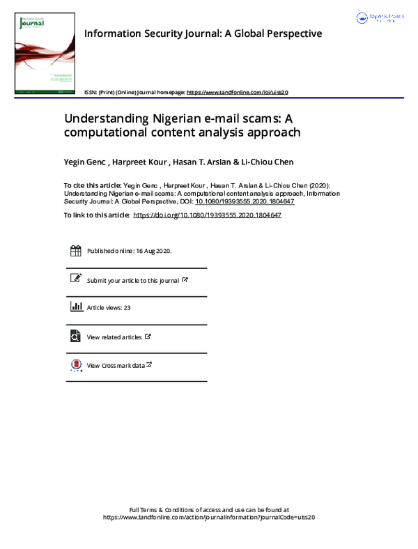 (PDF) Understanding Nigerian e-mail scams: A computational content ...