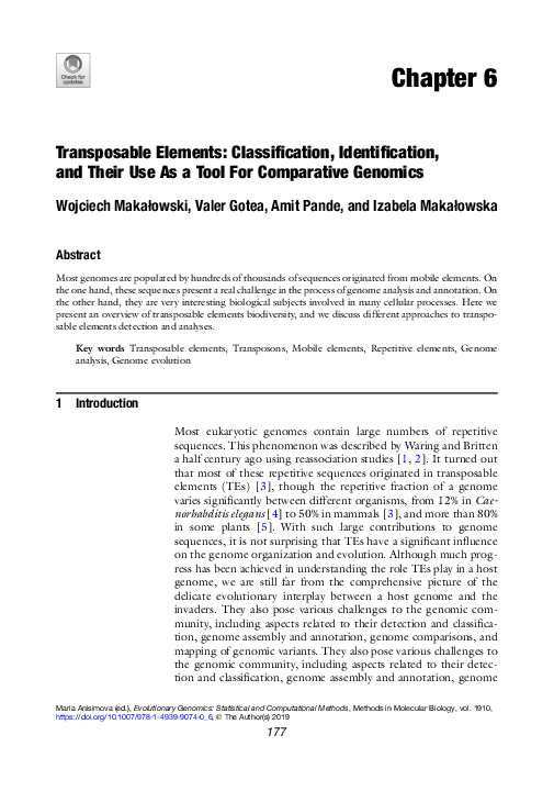 (PDF) Transposable Elements: Classification, Identification, and Their ...