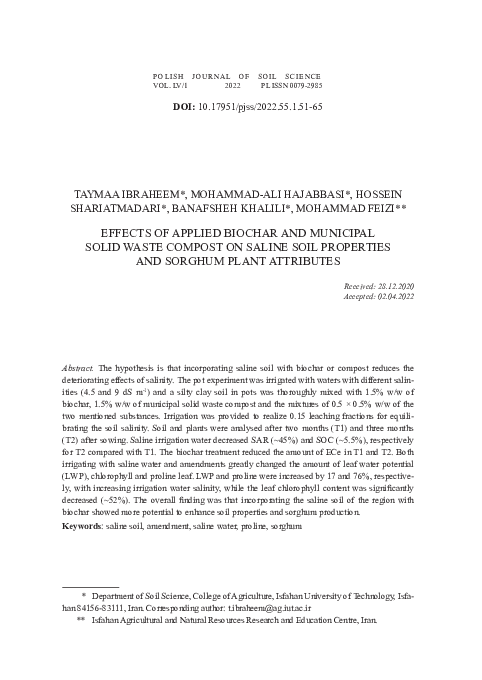 (PDF) Effects of Applied Biochar and Municipal Solid Waste Compost on Saline Soil Properties and ...