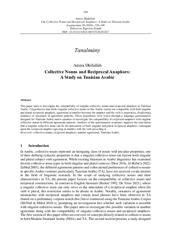 (PDF) Collective Nouns and Reciprocal Anaphors: A Study on Tunisian Arabic