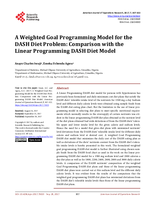 (PDF) A Weighted Goal Programming Model for the DASH Diet Problem ...
