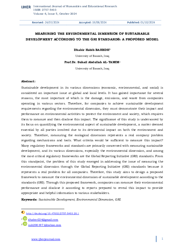 (PDF) MEASURING THE ENVIRONMENTAL DIMENSION OF SUSTAINABLE DEVELOPMENT ...