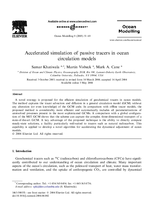 (PDF) Accelerated simulation of passive tracers in ocean circulation models