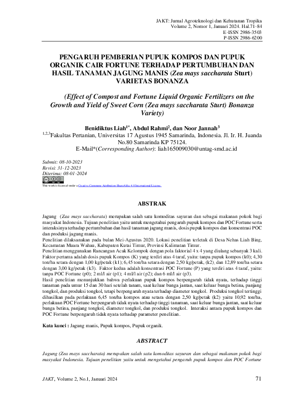 (PDF) PENGARUH PEMBERIAN PUPUK KOMPOS DAN PUPUK ORGANIK CAIR FORTUNE ...