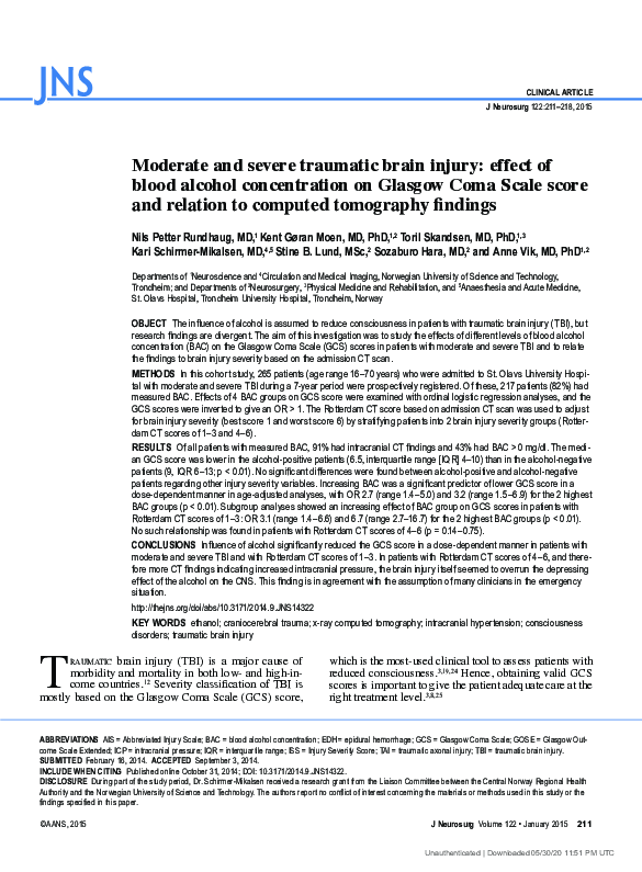 (PDF) Moderate and severe traumatic brain injury: effect of blood ...