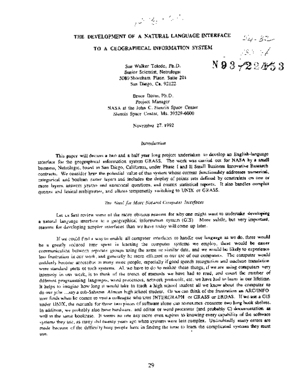(PDF) The development of a natural language interface to a geographical ...