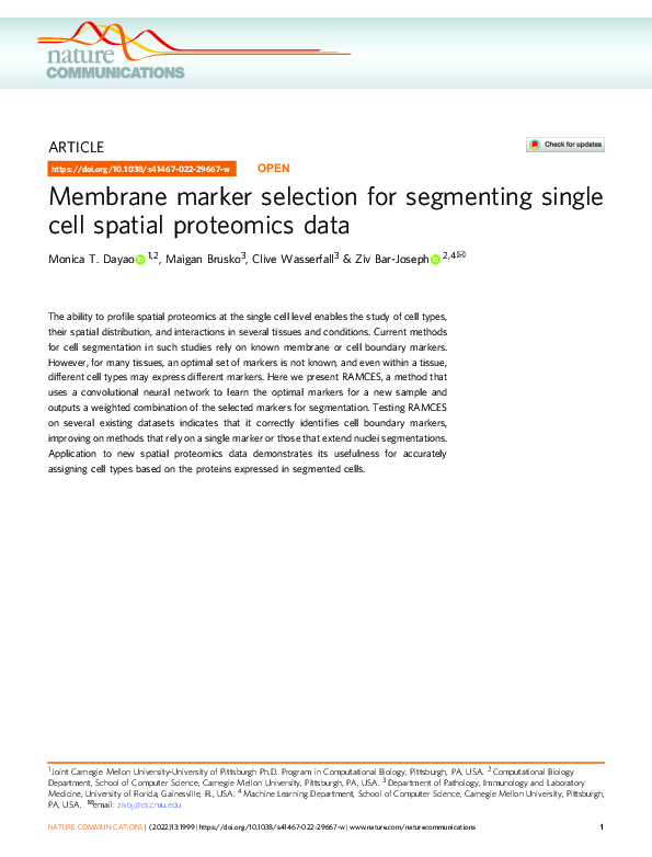 (PDF) Membrane marker selection for segmenting single cell spatial proteomics data