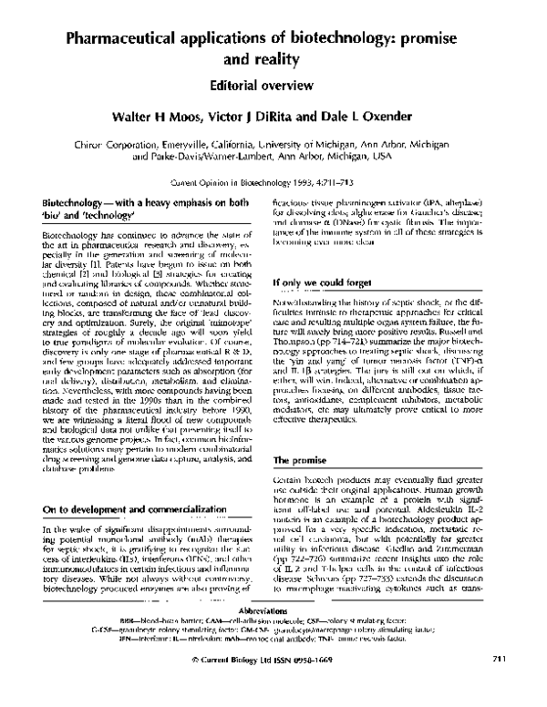 (PDF) Pharmaceutical applications of biotechnology: Promise and reality ...