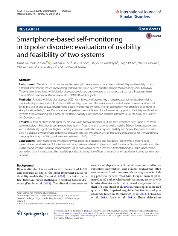 (PDF) Smartphone-based self-monitoring in bipolar disorder: evaluation of usability and ...