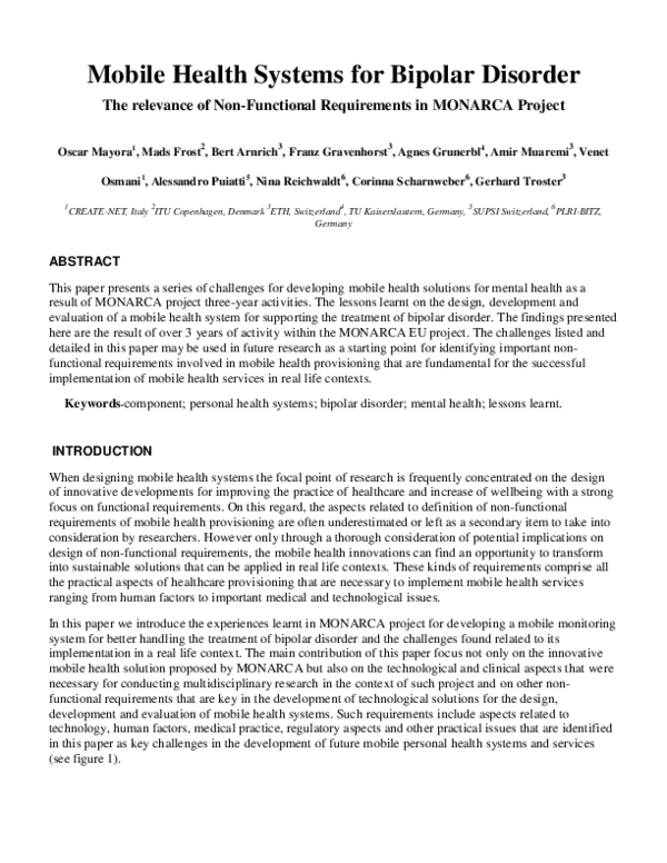 (PDF) Mobile Health Systems for Bipolar Disorder