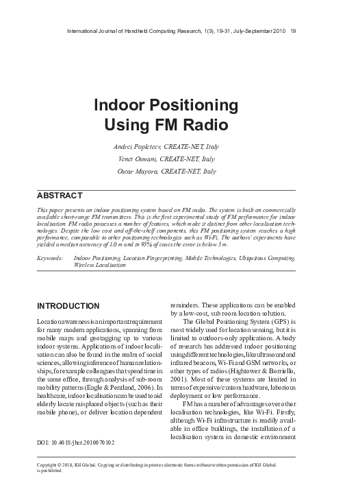 (PDF) Indoor Positioning Using FM Radio