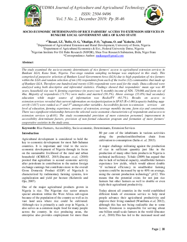 (PDF) Socio-Economic Determinants of Rice Farmers’ Access to Extension ...