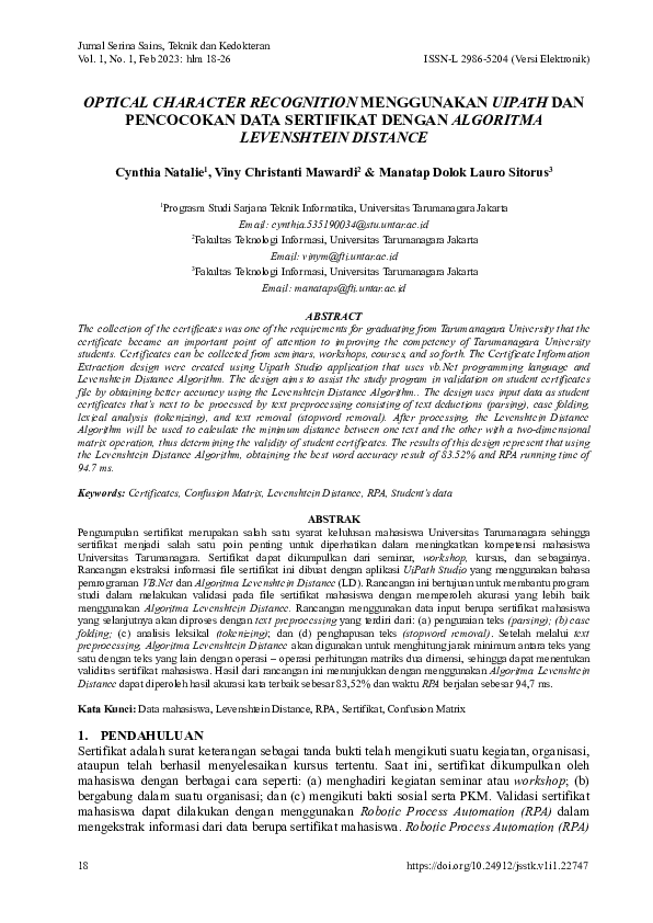 (PDF) Optical Character Recognition Menggunakan Uipath Dan Pencocokan Data Sertifikat Dengan ...