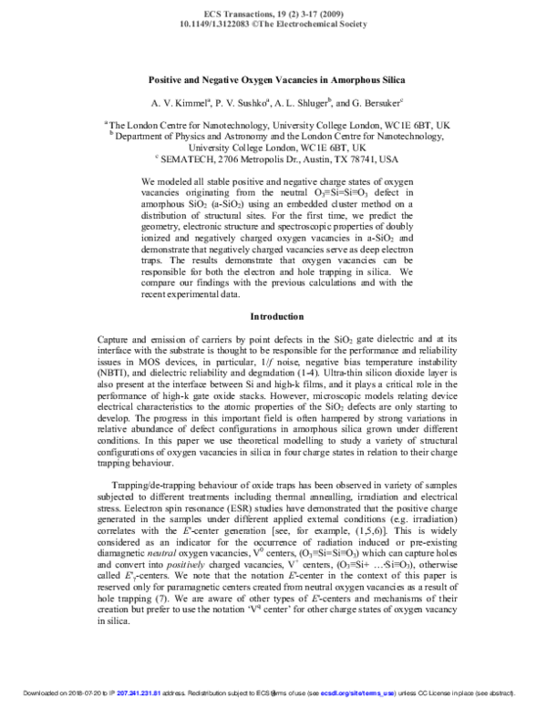(PDF) Positive and Negative Oxygen Vacancies in Amorphous Silica