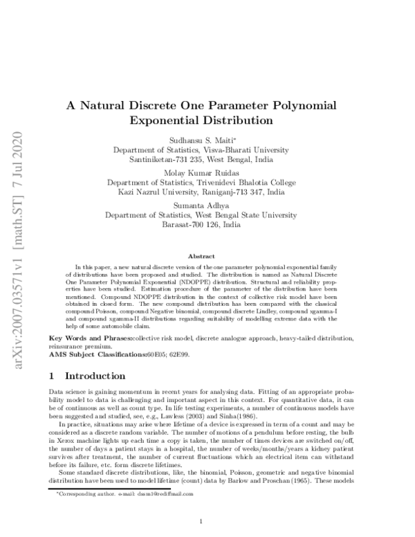 (PDF) A Natural Discrete One Parameter Polynomial Exponential Distribution