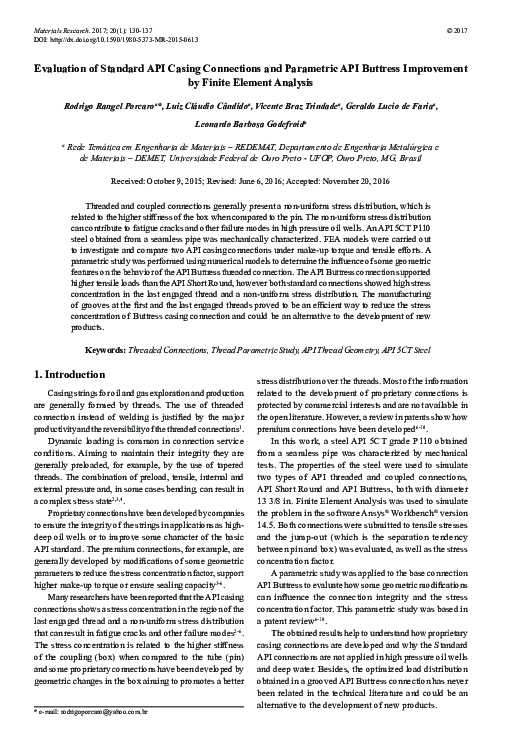 (PDF) Evaluation of Standard API Casing Connections and Parametric API ...