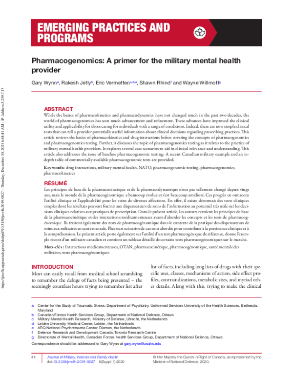 (PDF) Pharmacogenomics: A primer for the military mental health provider