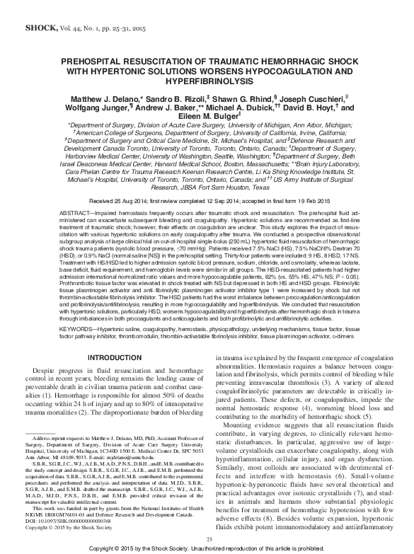 (PDF) Prehospital Resuscitation of Traumatic Hemorrhagic Shock with Hypertonic Solutions Worsens ...