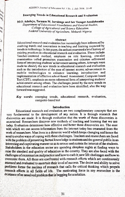 (PDF) Emerging Trends in Educational Research and Evaluation