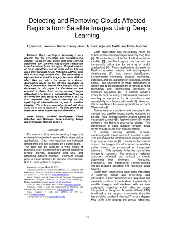 (PDF) Detecting and Removing Clouds Affected Regions from Satellite Images Using Deep Learning