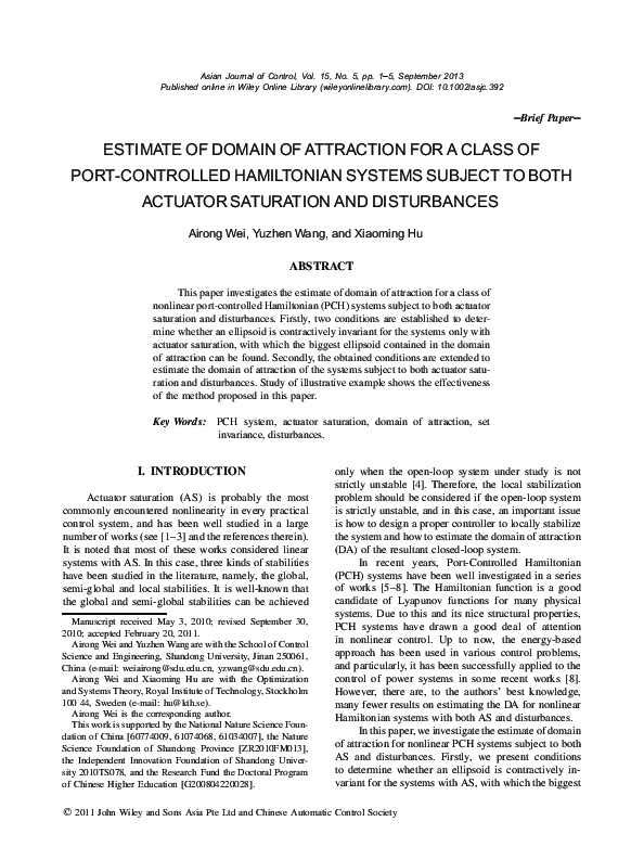 Pdf Estimate Of Domain Of Attraction For A Class Of Port Controlled Hamiltonian Systems