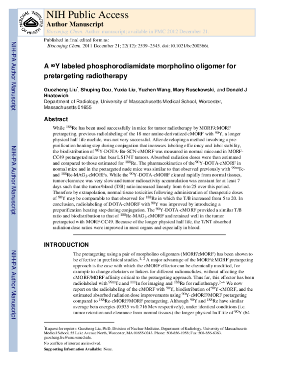 (PDF) 90Y labeled Phosphorodiamidate Morpholino Oligomer for ...