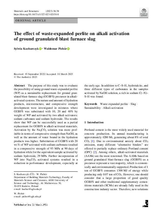 (PDF) Using Waste-Expanded Perlite in Alkali Activation