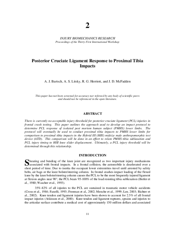(PDF) Posterior Cruciate Ligament Response to Proximal Tibia Impact