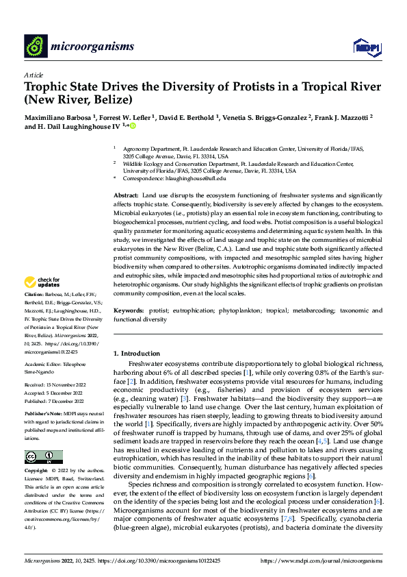 (PDF) Trophic State Drives the Diversity of Protists in a Tropical ...