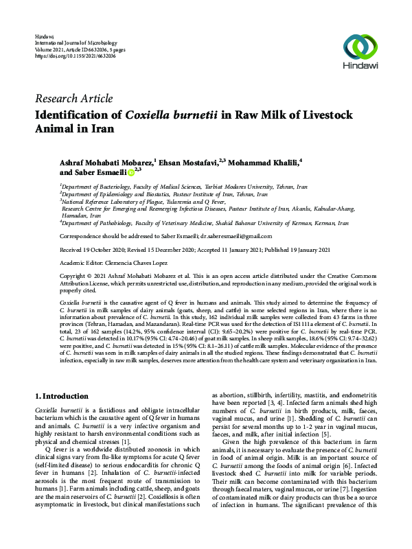 (PDF) Identification of Coxiella burnetii in Raw Milk of Livestock ...