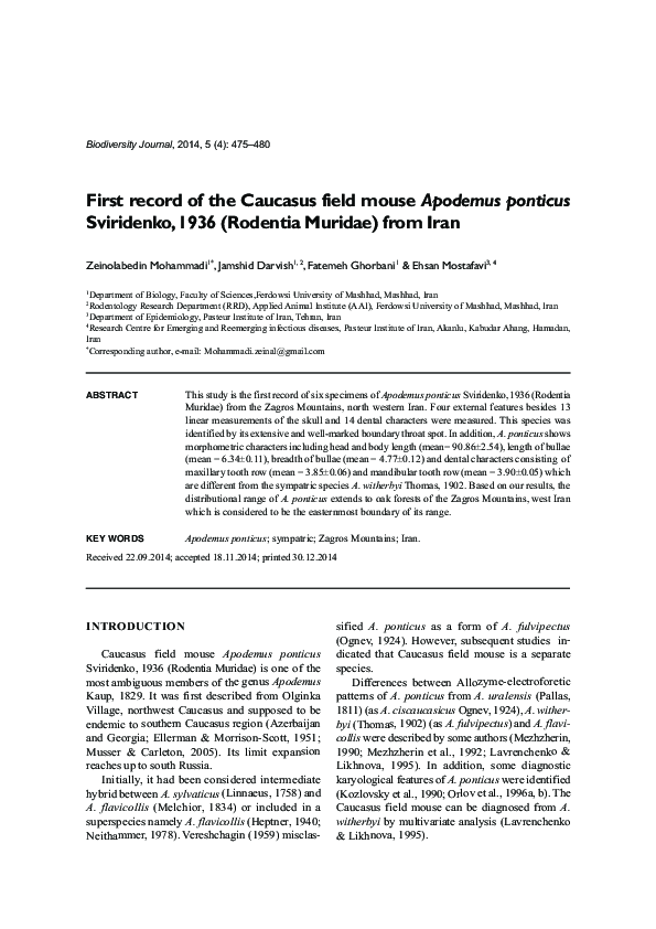 (PDF) First record of the Caucasus field mouse Apodemus ponticus ...