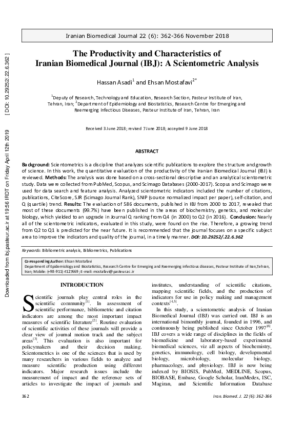 (PDF) The Productivity and Characteristics of Iranian Biomedical ...