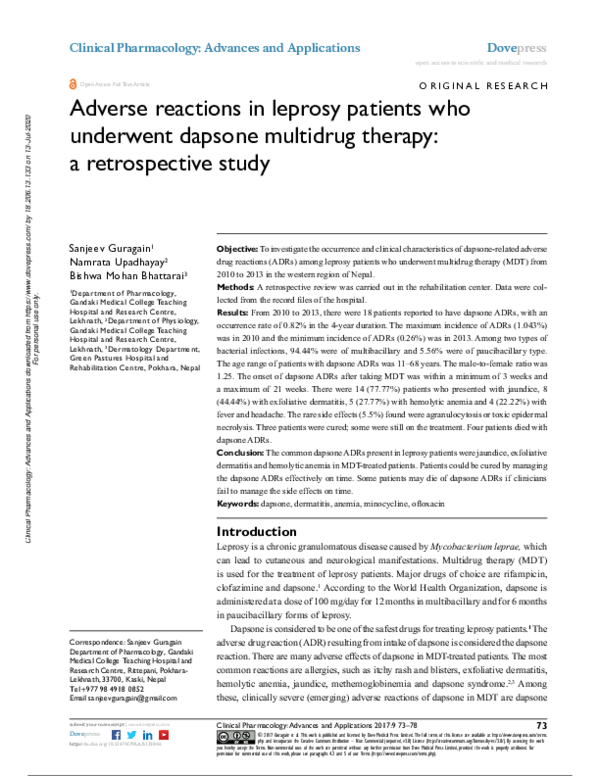 (PDF) Adverse reactions in leprosy patients who underwent dapsone ...